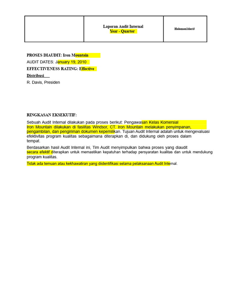 Audit Internal Iron Mountain 2010 | PDF