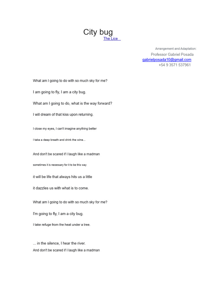 City Bug - Lyrics and Chords | PDF