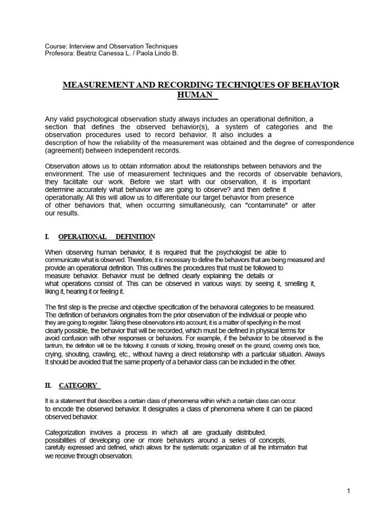 Behavior Measurement Techniques in Psychology | PDF | Validity ...
