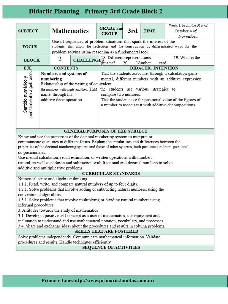 3rd Grade Plan - Block 2 Mathematics (2016-2017) | PDF | Mathematics ...