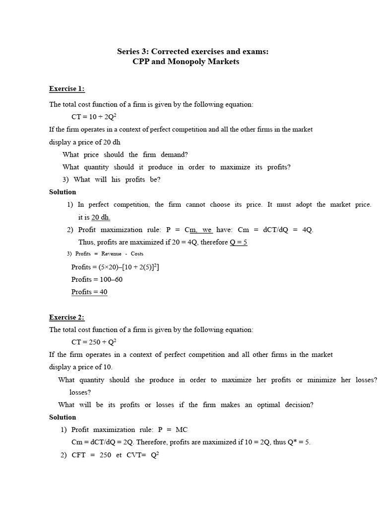 Exercises and Corrected Exams Microeconomics II S2 (Prof. ZOUIRI Lahboub) | PDF | Profit ...