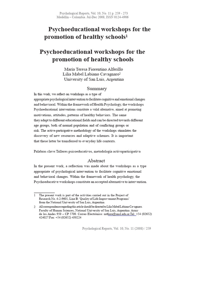 Psychoeducational Workshops for Healthy Schools | PDF | Attitude ...