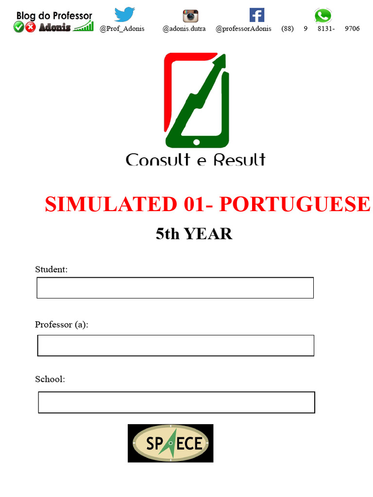 Simulated 01 - Portuguese - 5th Grade - (Blog of Professor Adonis ...