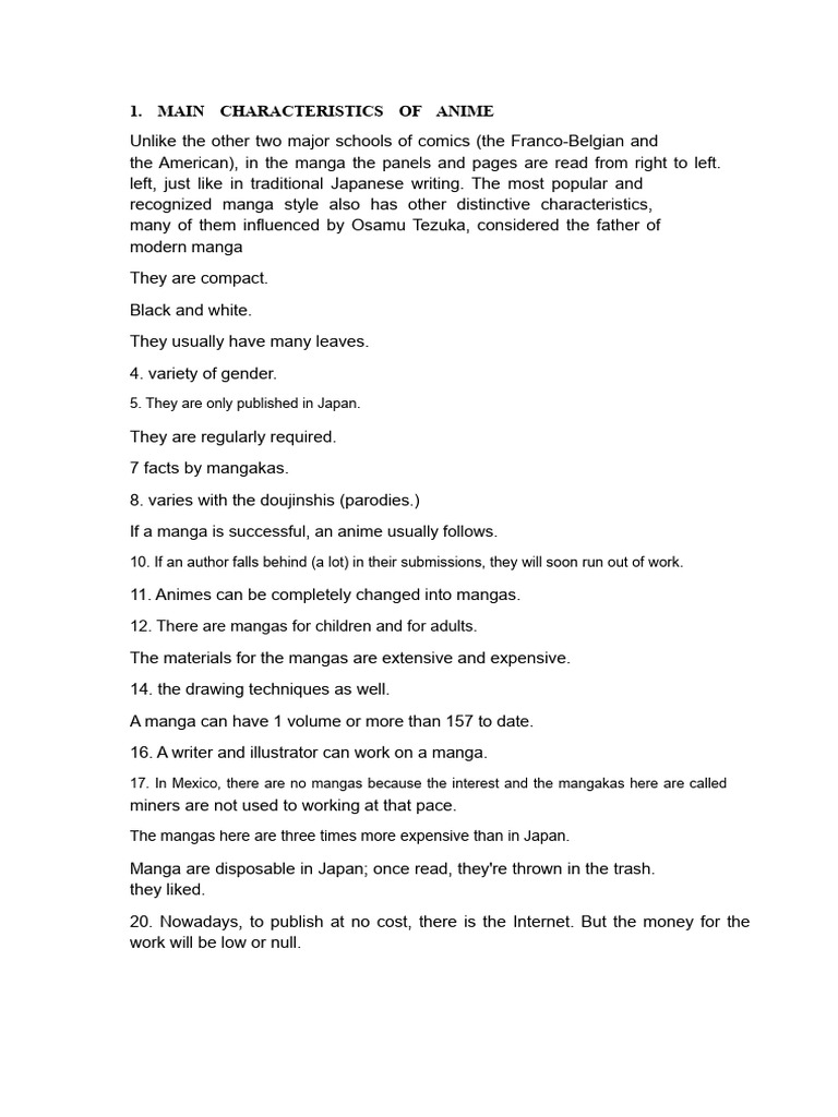 Main Characteristics of Anime | PDF | Anime | Manga