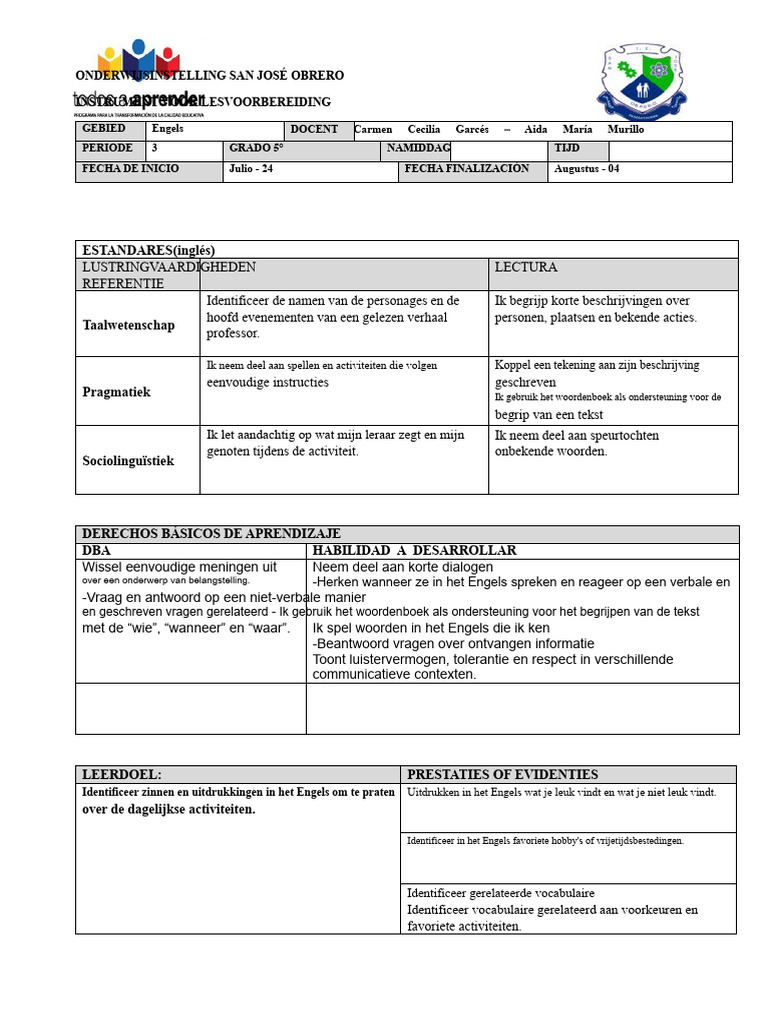 Didactische Sequens Van Engels - Groep 5 - Periode 3 U | PDF