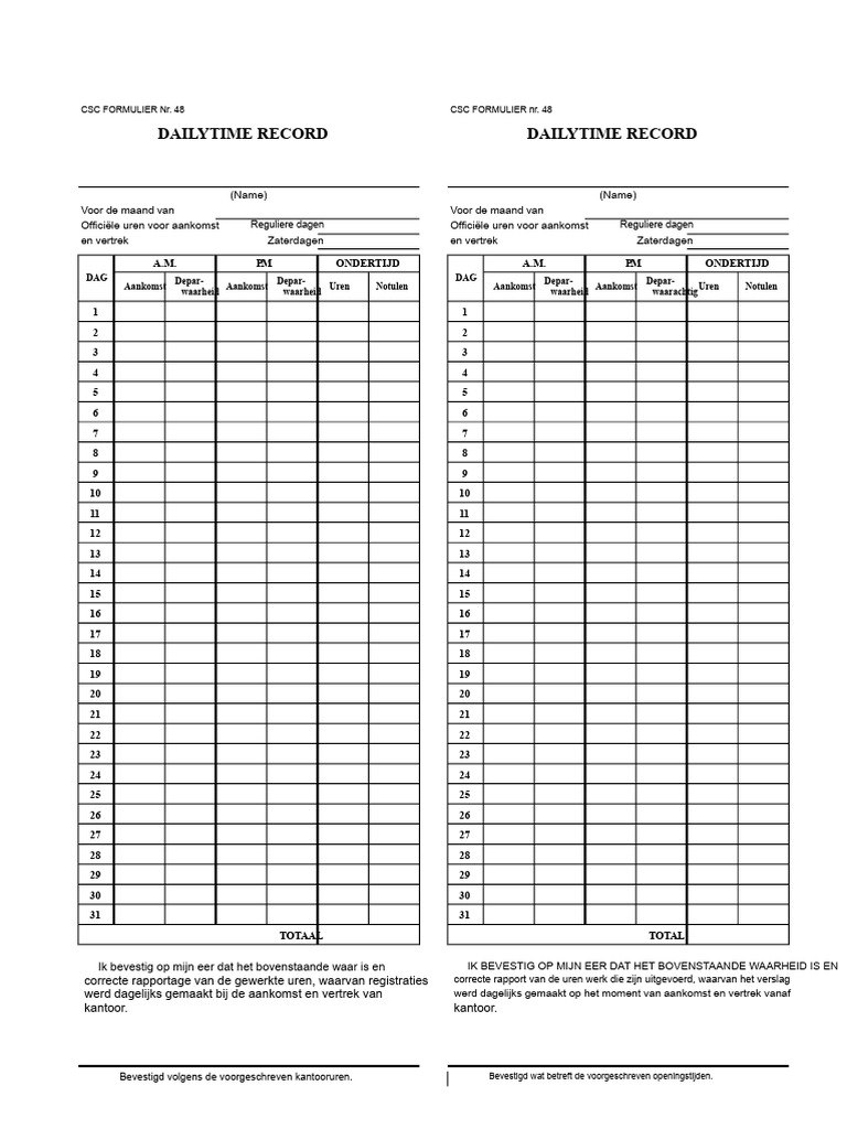 Form 48 DTR 1 | PDF