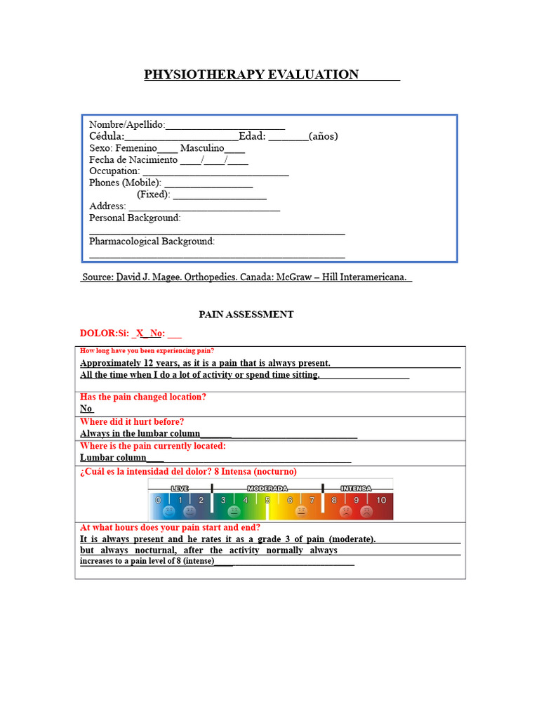 Comprehensive Physiotherapy Evaluation | PDF | Anatomical Terms Of ...
