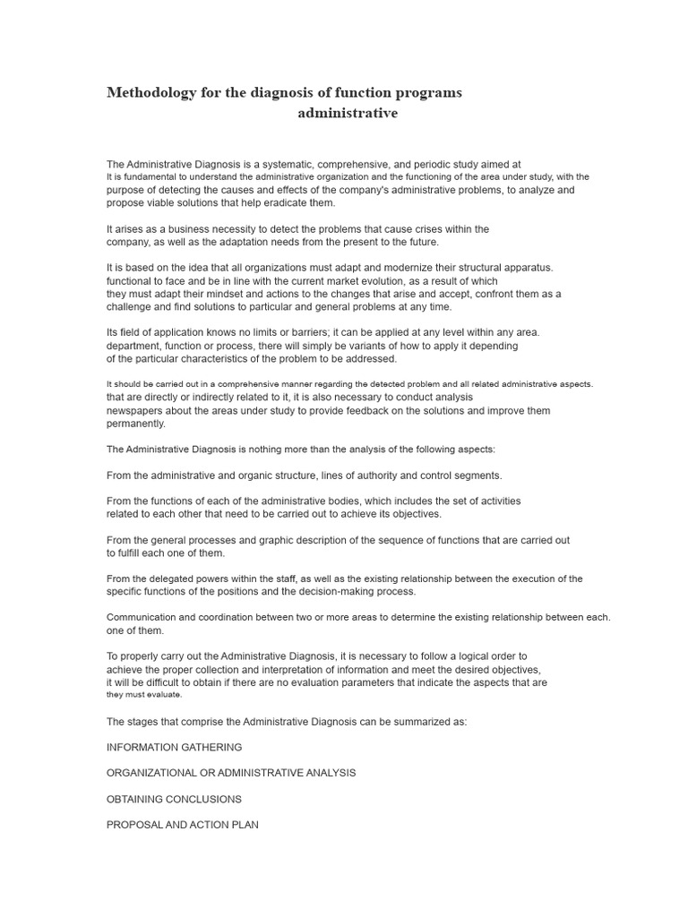 Methodology For The Diagnosis of Administrative Function Programs | PDF ...
