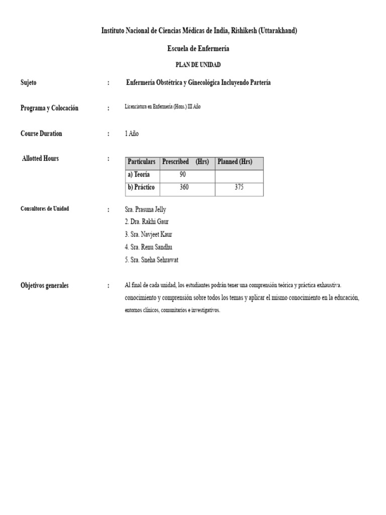 Plan de Curso y Unidad OBG III BSC | PDF | Parto | El embarazo