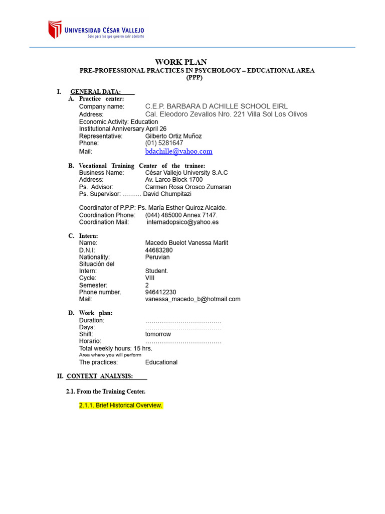 Work Plan Format - Educational Area 2 | PDF | Psychology | Applied ...