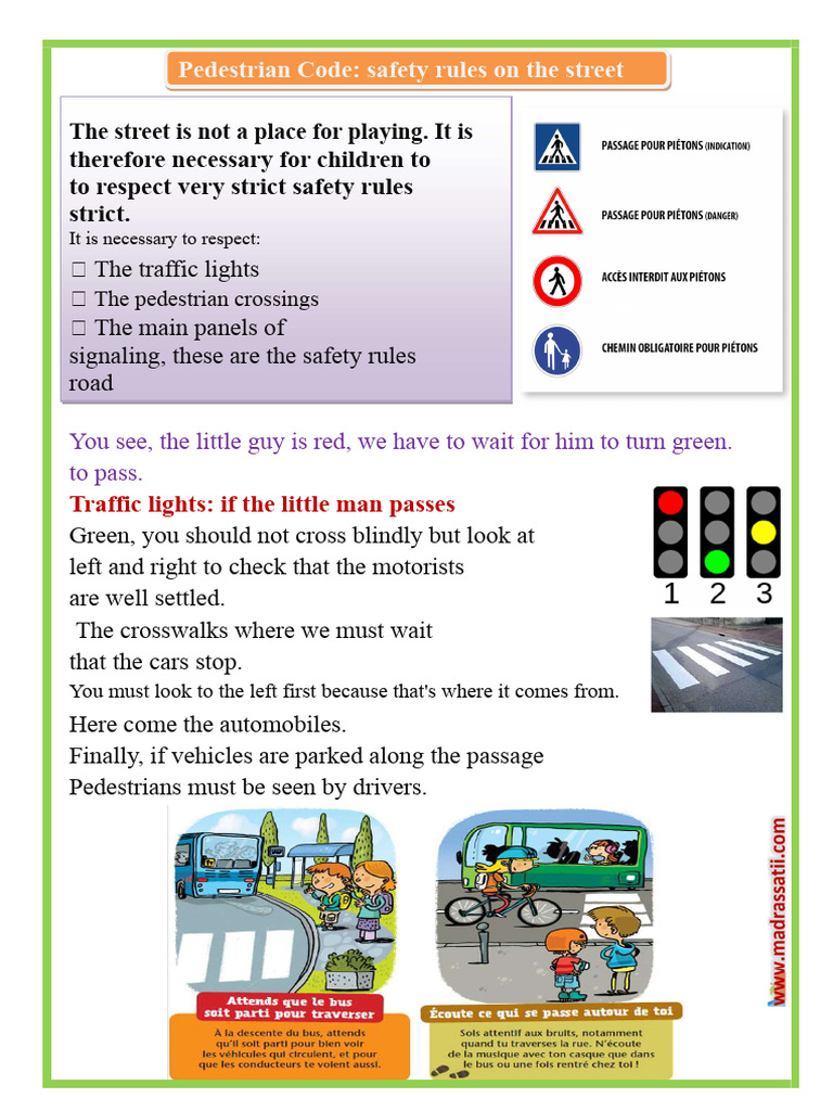 Pedestrian Code - Safety Rules in The Street Madrassatii Com | PDF