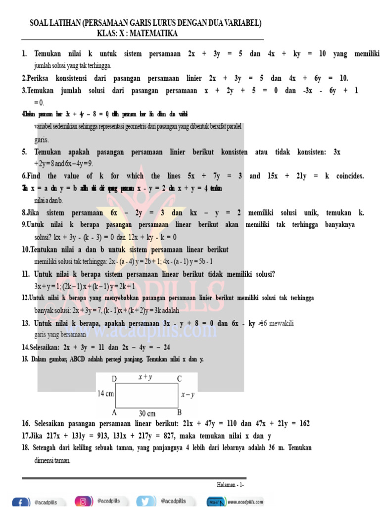 Soal Praktik Persamaan Linier Dalam Dua Variabel Kelas X | PDF