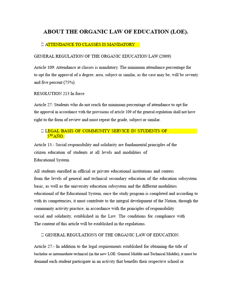 About The Organic Law of Education | PDF | Regulatory Compliance