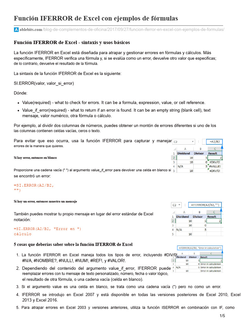 Uso de la función IFERROR en Excel | PDF | Microsoft Excel | Ingeniería ...