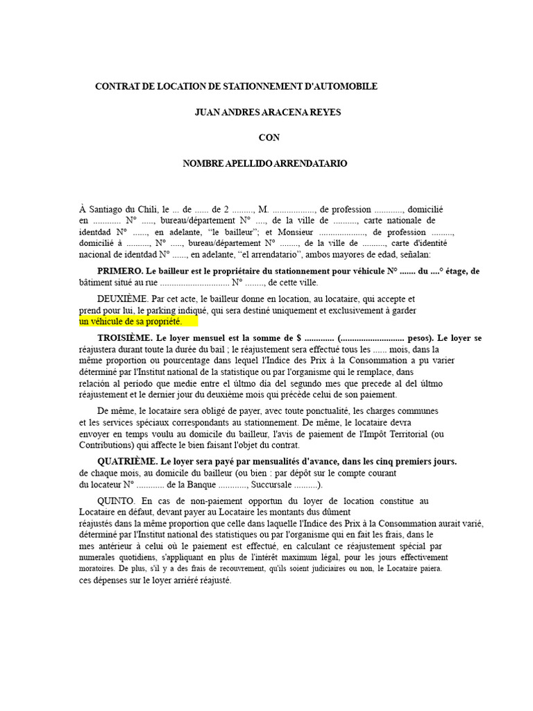 Contrat de Location de Parking à Santiago | PDF | Location | Stationnement