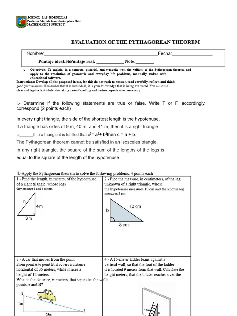 Pythagorean Theorem Evaluation Guide | PDF | Mathematics | Elementary ...