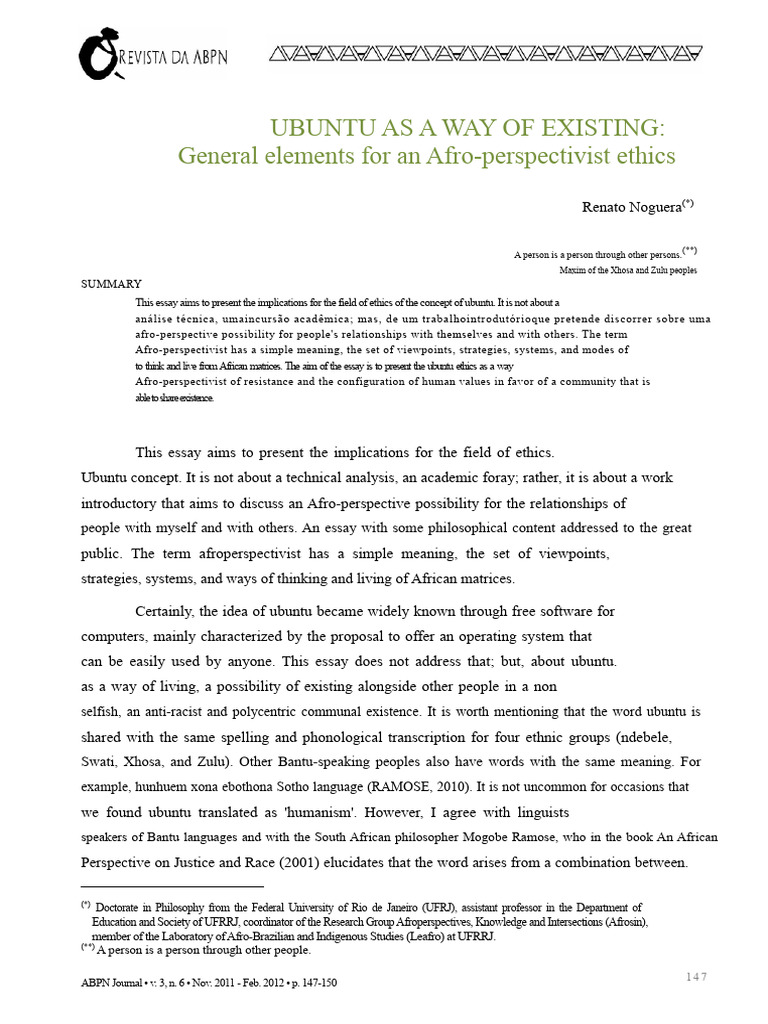 Ubuntu As a Mode of Existence_renato Noguera | PDF