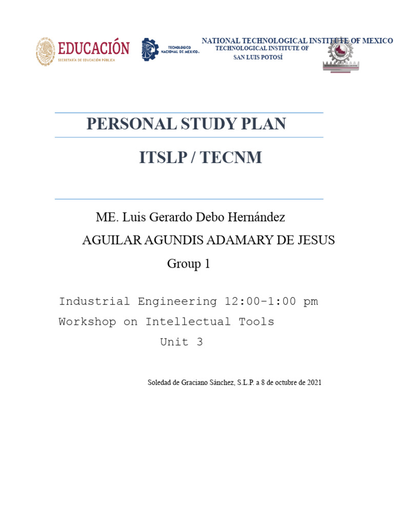 Personal Study Plan for Industrial Engineering | PDF