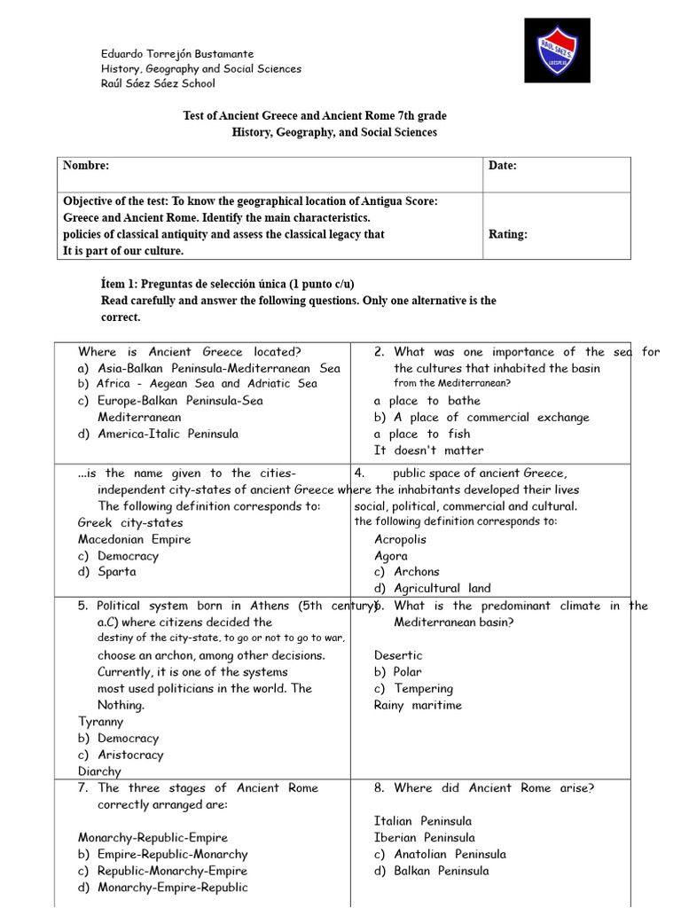 Unit 2 History Test - 7th Grade | PDF | Ancient Greece | Greece