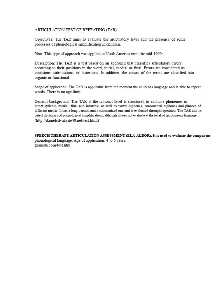 Articulation Test For Repetition | PDF