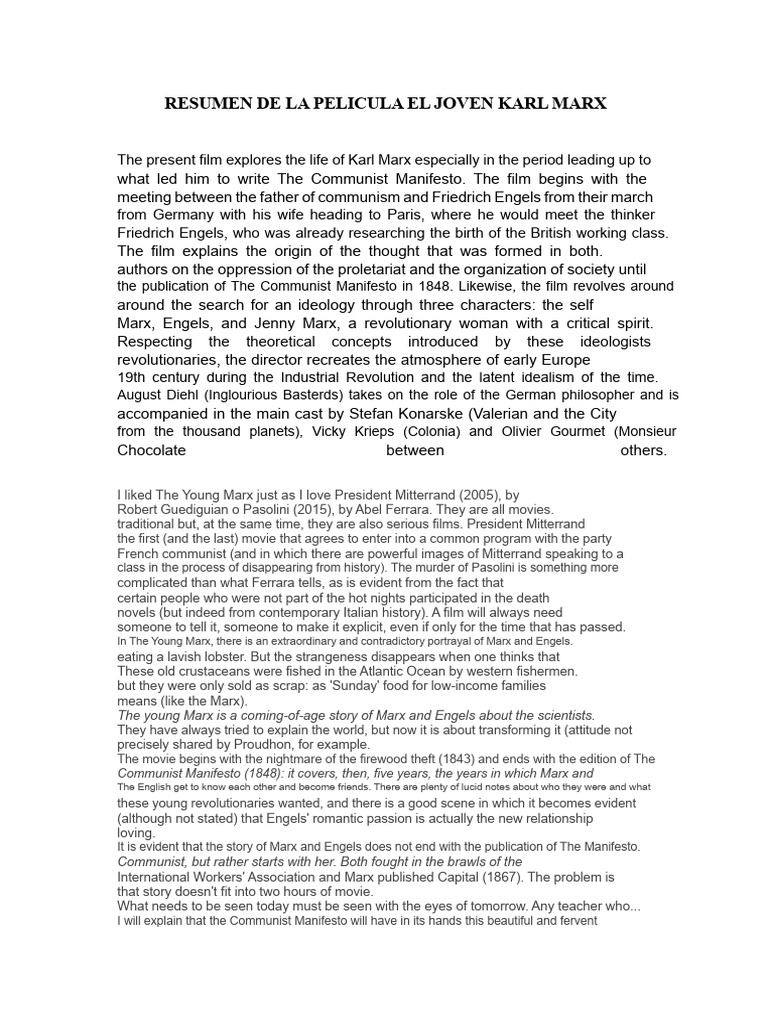Summary of The Movie The Young Karl Marx | PDF | Karl Marx | The ...
