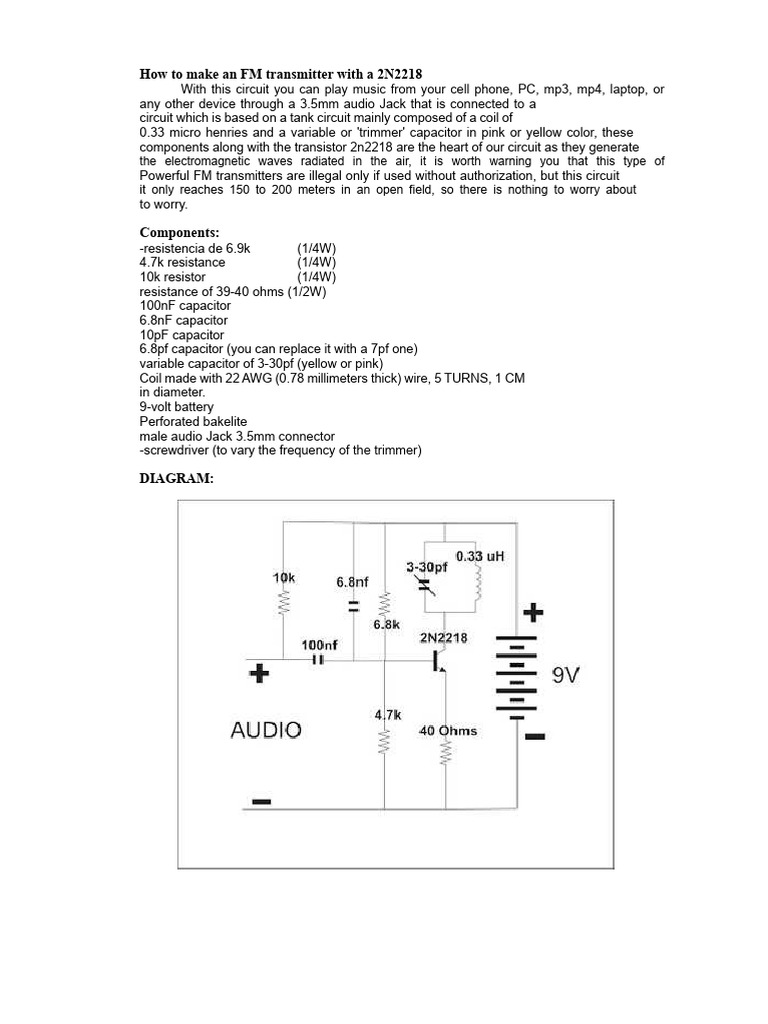 Build an FM Transmitter with 2N2218 | PDF