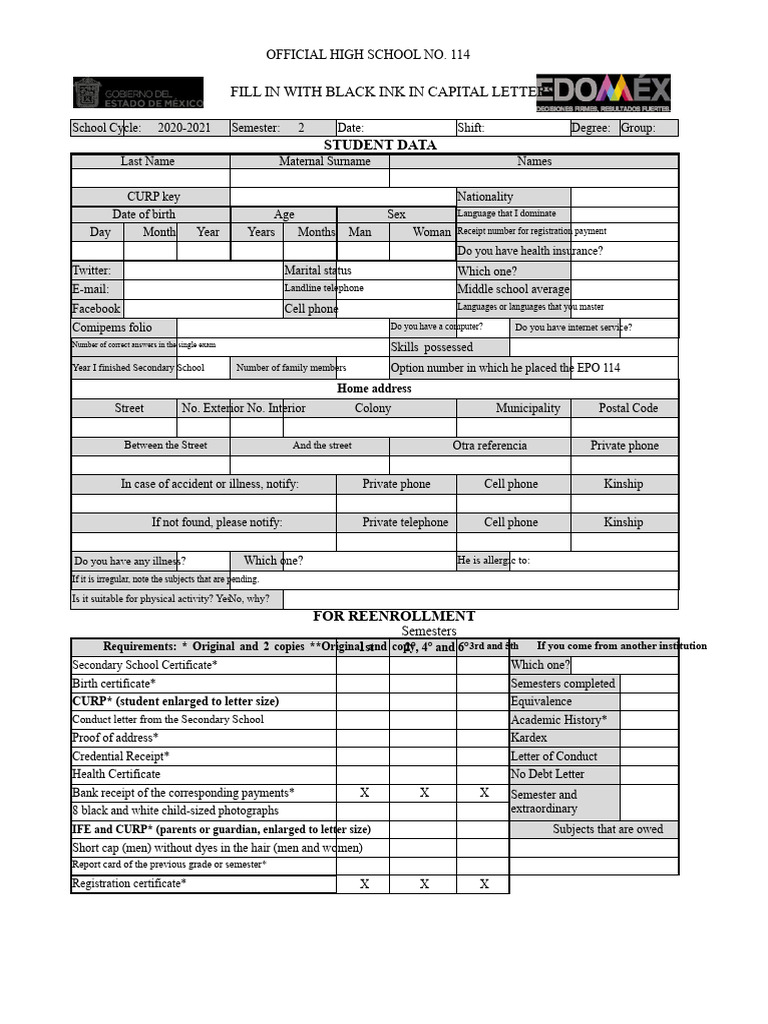 High School Enrollment Form 2020-2021 | PDF
