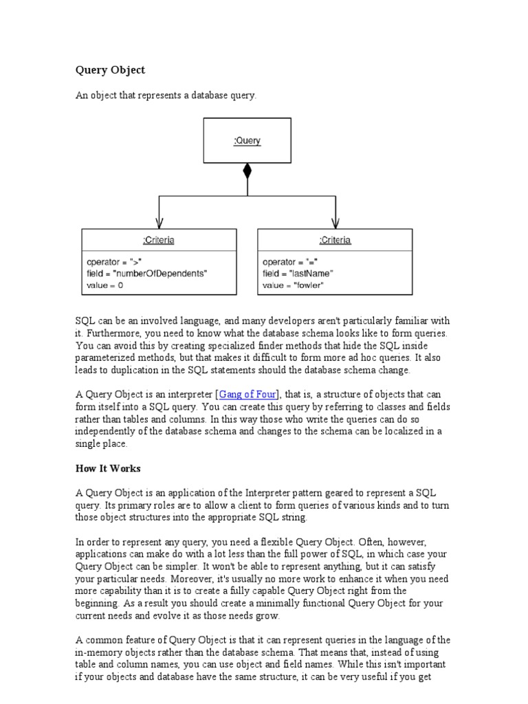 Query Object Pattern | PDF | Sql | Databases