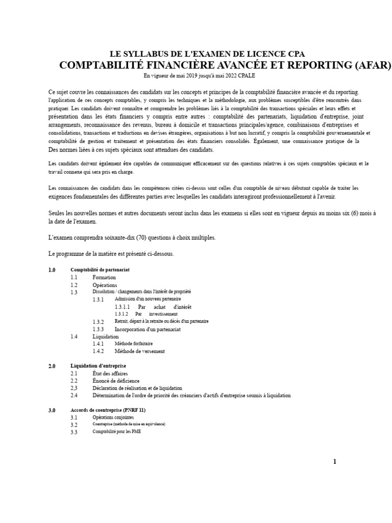 Syllabus Examen Licence CPA 2022 | PDF | Comptabilité | Goodwill ...
