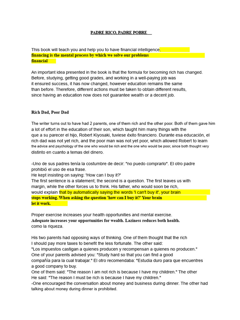 Rich Dad, Poor Dad | PDF | Psychological Concepts