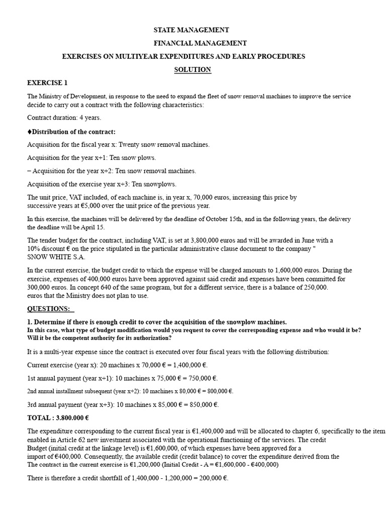 #VI.EXERCISE 1 solution PLURIANUAL AND EARLY PROCESSING.pdf | PDF | Expense | Budget
