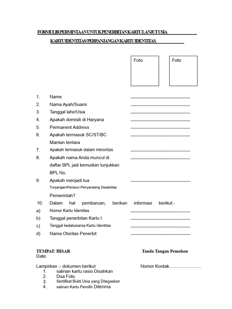 Formulir Kartu Identitas Warga Senior | PDF