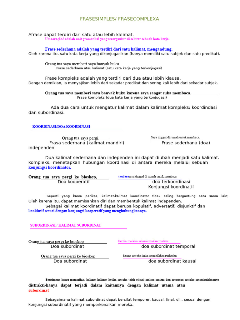 Kalimat Sederhana Dan Kompleks | PDF