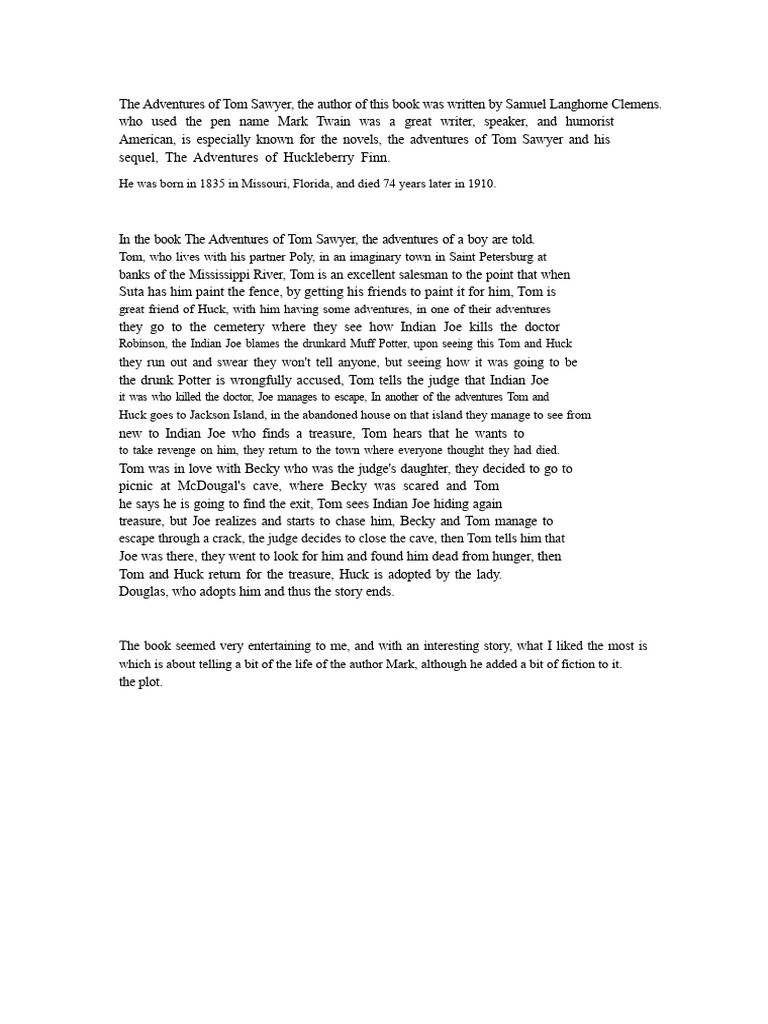 Tom Sawyer: Adventures of a Boy | PDF | The Adventures Of Tom Sawyer ...