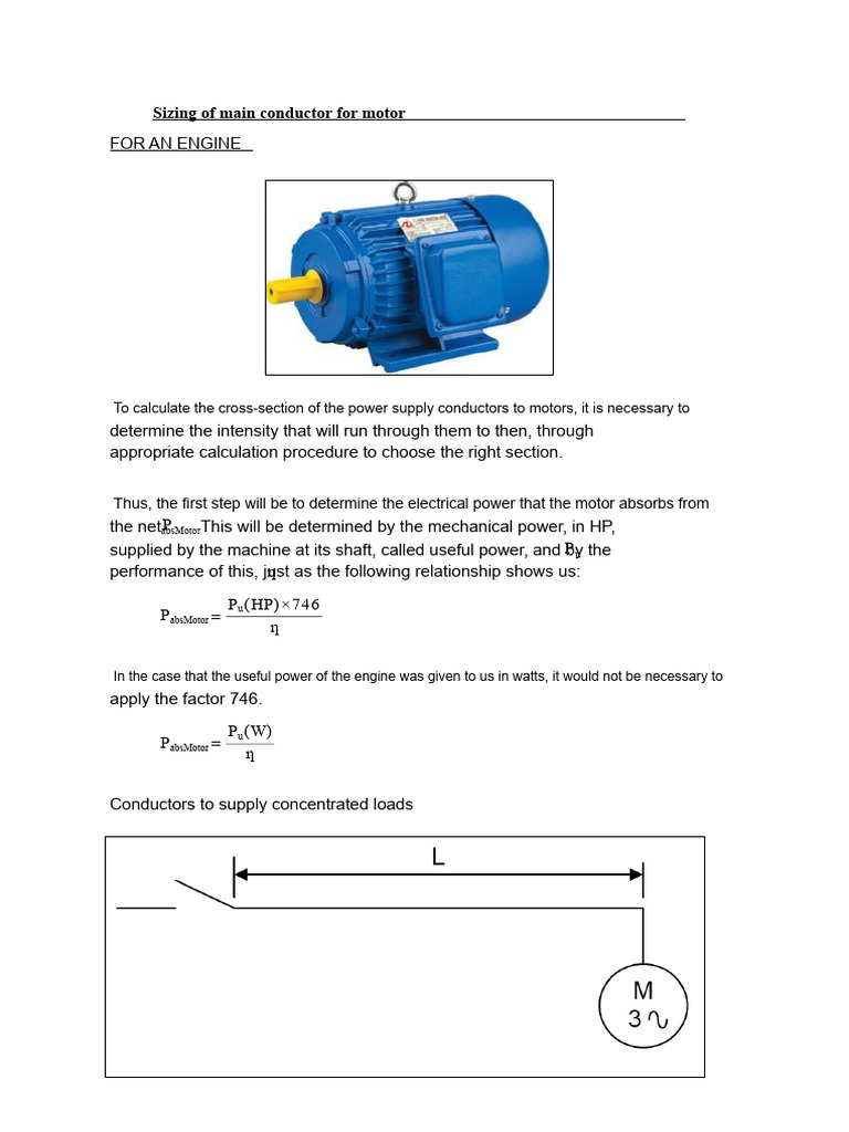 Sizing of Main Conductor For Motor | PDF | Electrical Resistivity And ...