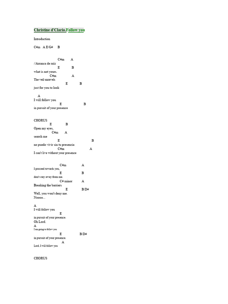 Christine D'clario - Follow You | PDF