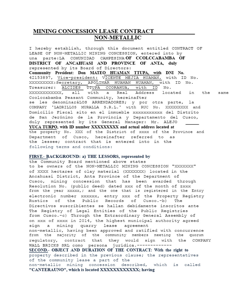 Mining Lease Contract For Non-Metallic Concession | PDF | Lease ...