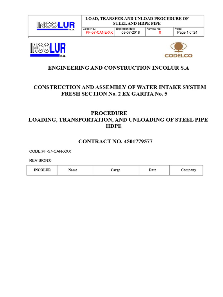 PF-57-CAÑ-XX-0 Procedure For Loading, Transporting, and Unloading Pipe ...