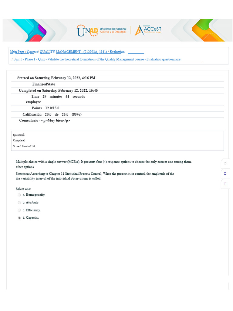 Quality Management Course Evaluation Quiz | PDF | Multiple Choice ...