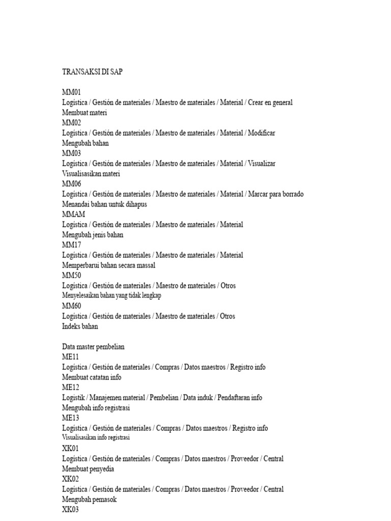 Transaksi Utama SAP | PDF