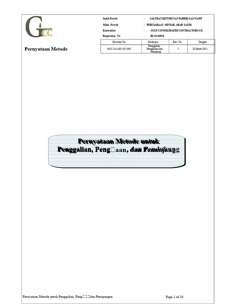 CMS 005 Penggalian Pemasangan Penyangga Rev1 | PDF