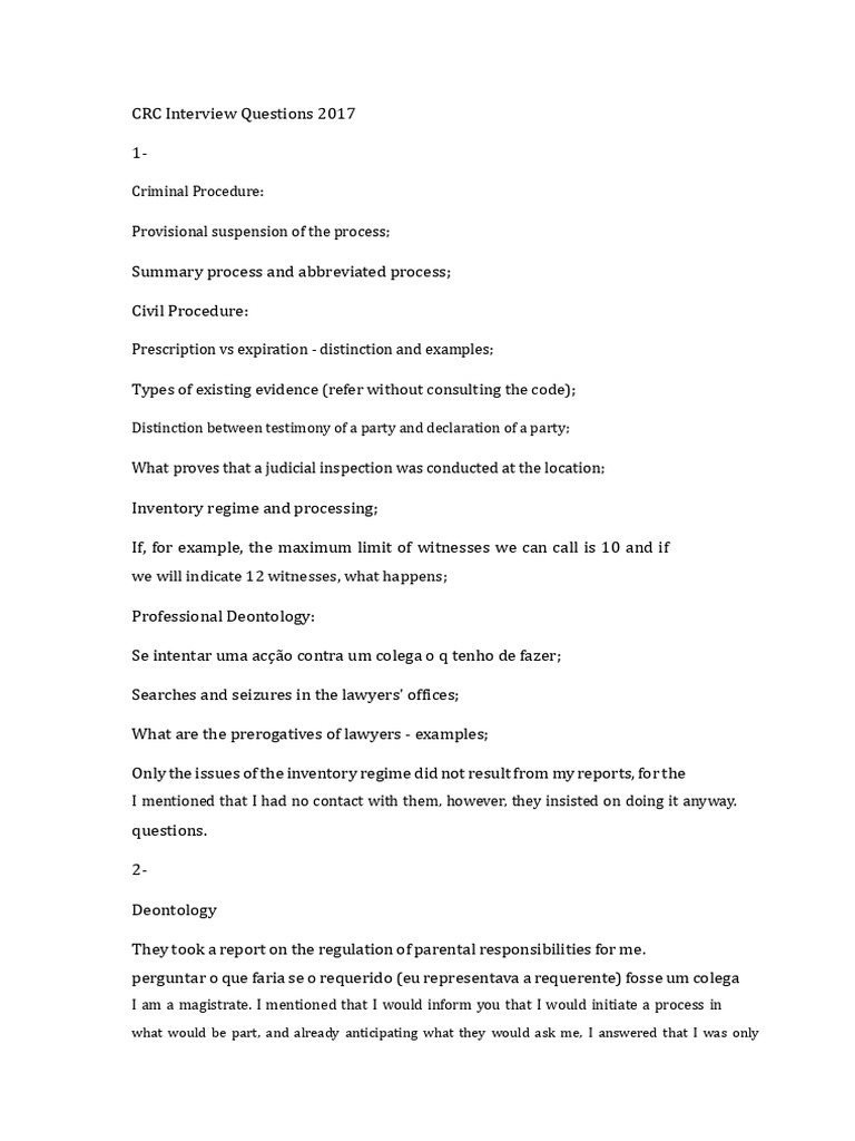 Interview Questions 2017 Until June 30 (1) | PDF | Criminal Procedure ...