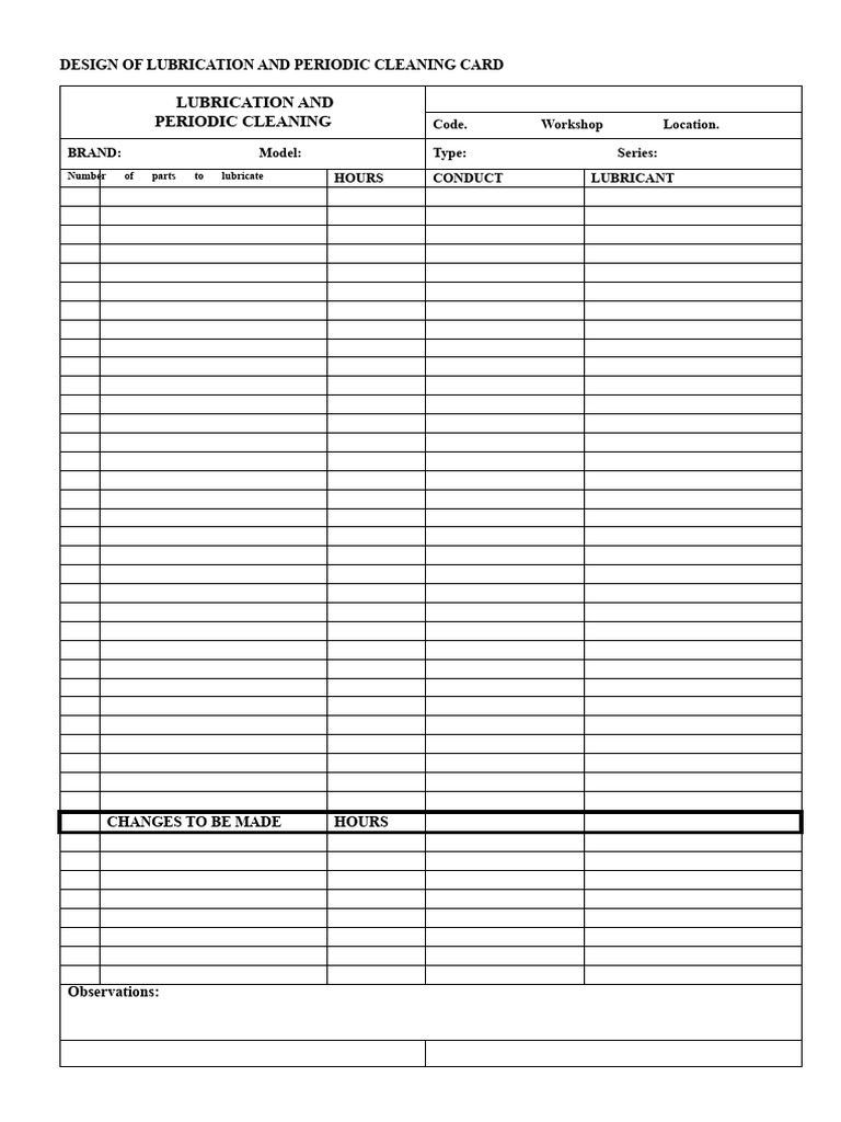 Design of Lubrication and Periodic Cleaning Card | PDF