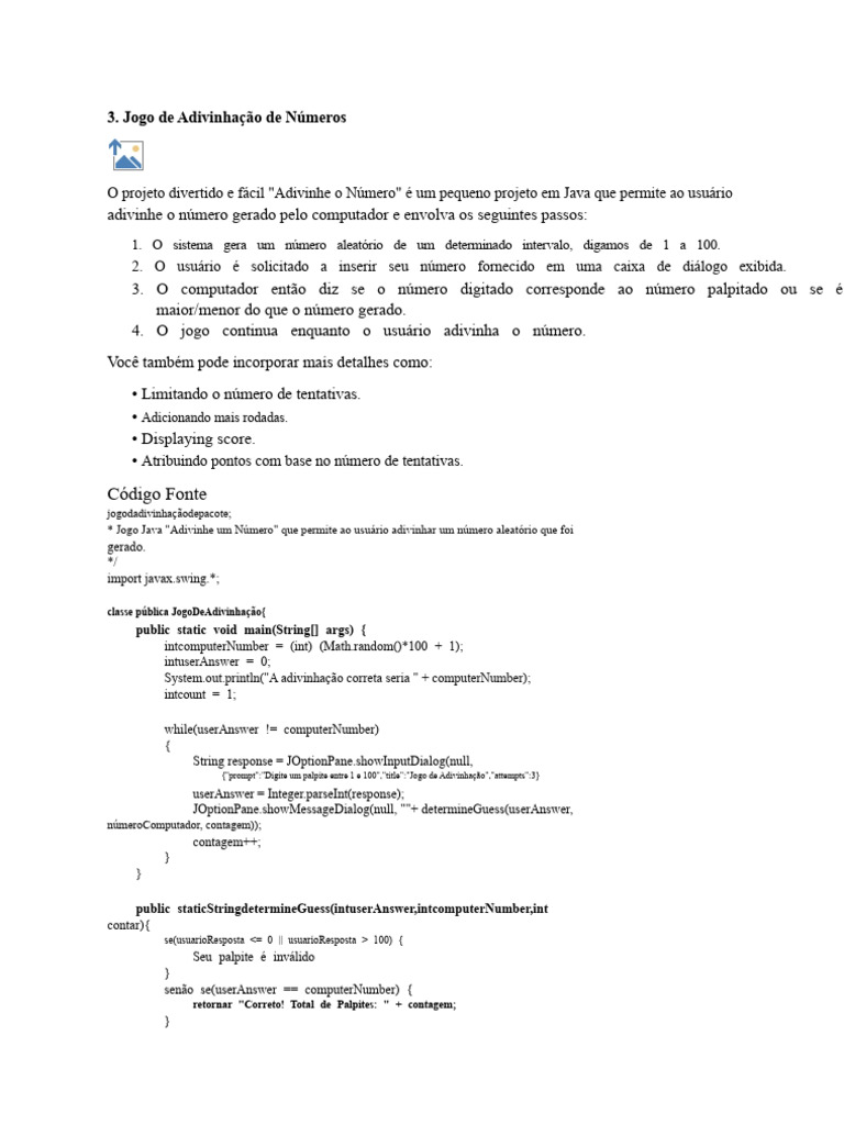 Jogo de Adivinhação em Java: Como Jogar | PDF