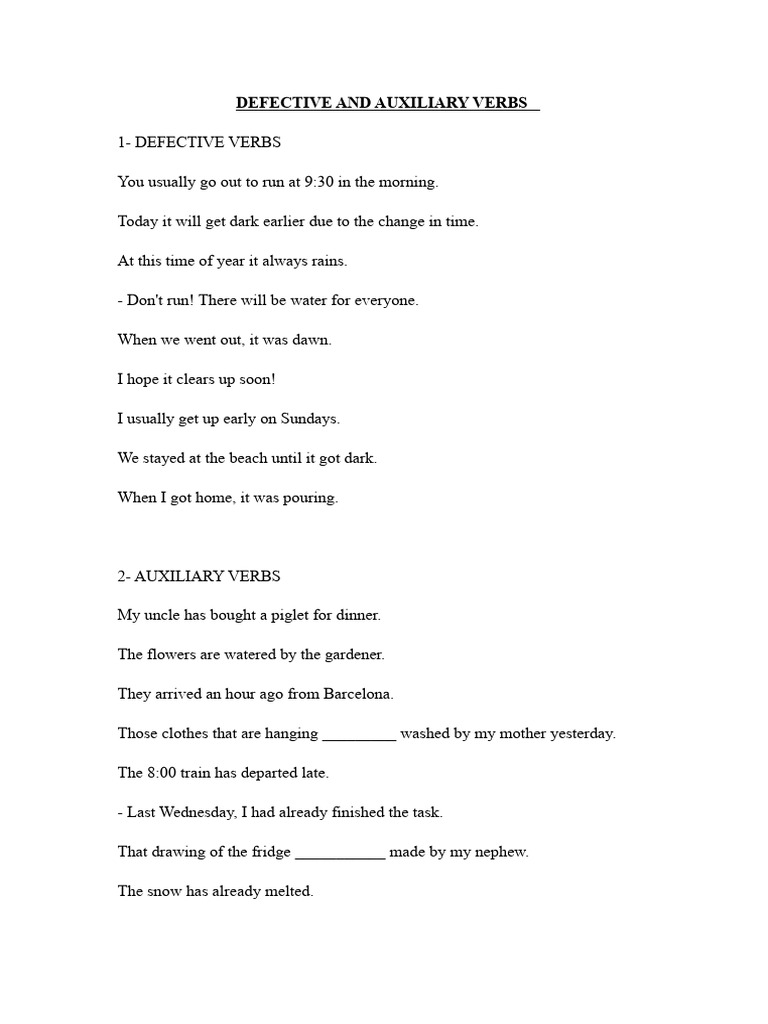 Defective and Auxiliary Verbs | PDF