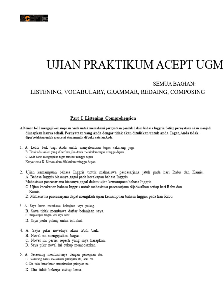 Prediksi Soal ACEPT UGM 2021 dan Penilaian | PDF