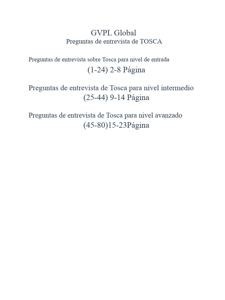 Preguntas de Entrevista TOSCA (De Entrada A Avanzado) | PDF ...