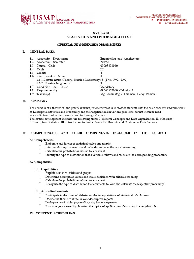 Statistics and Probability I - 2019-I OK | PDF | Probability ...