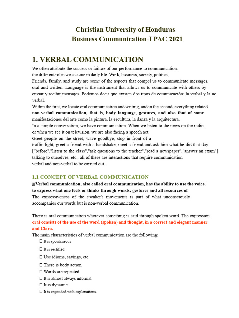 Verbal Communication Essentials Guide | PDF | Nonverbal Communication ...