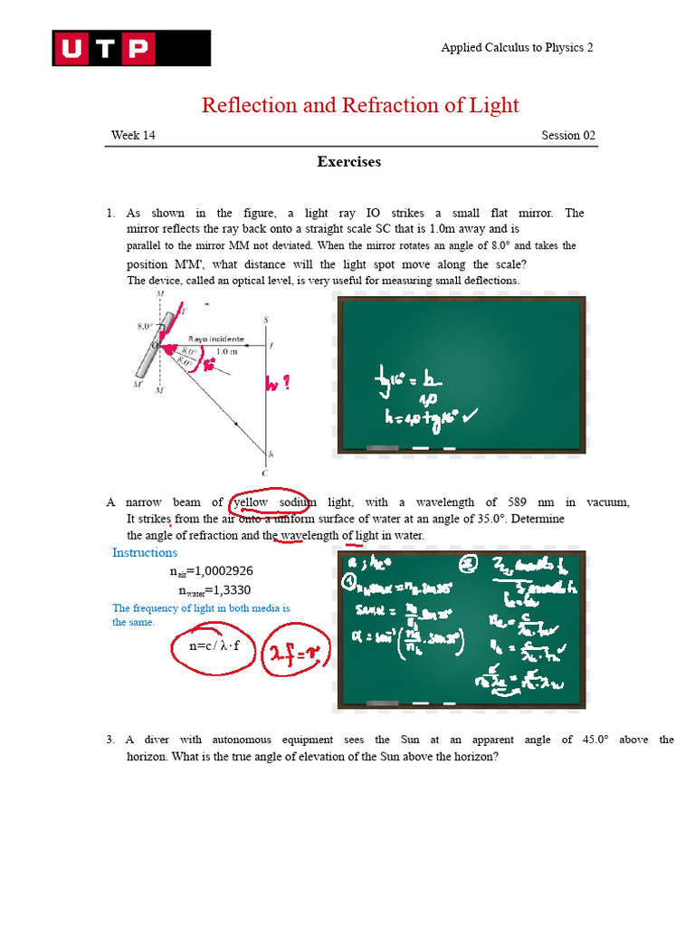S14.s1 - Light - Exercises | PDF | Mirror | Refraction